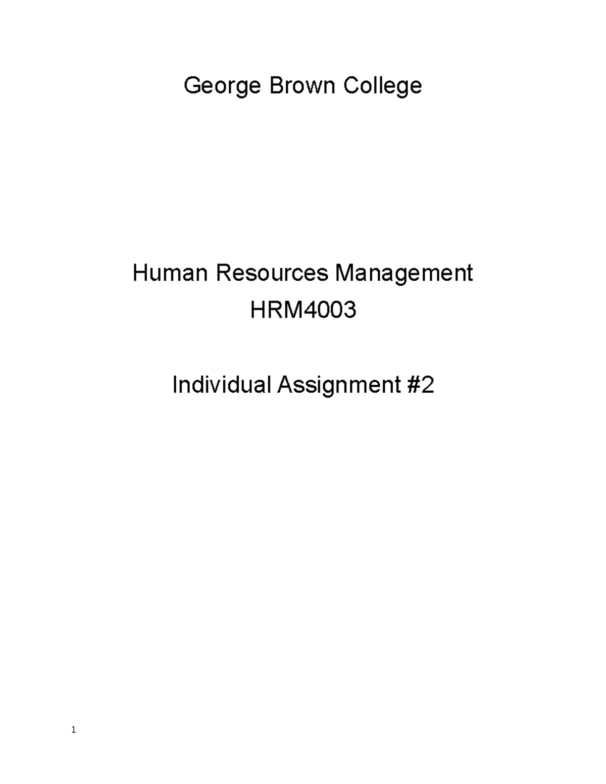 HR Assgiment 2 - George Brown College Human Resources Management HRM ...