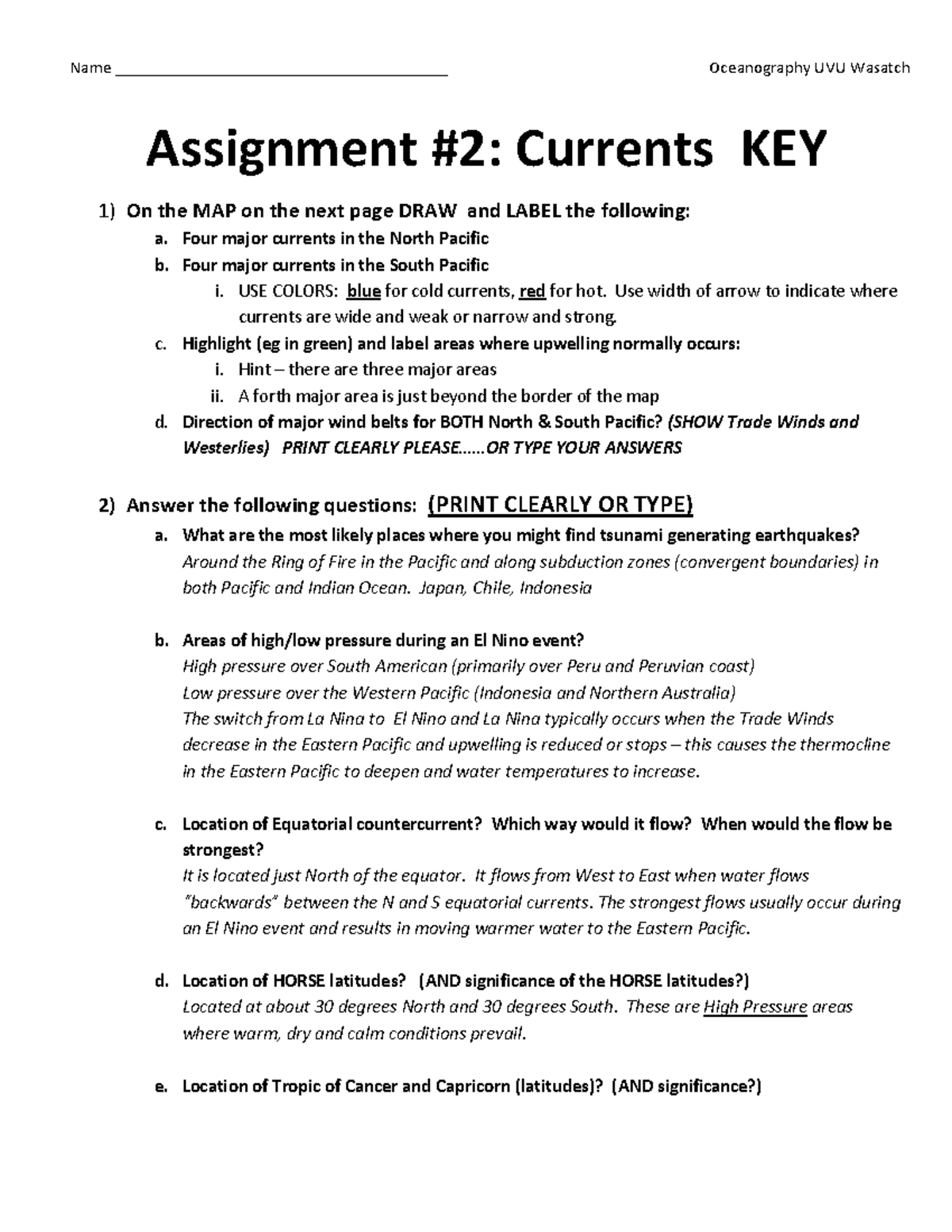 Assignment #2 Pacific Ocean Mapping 2016 KEY - Name