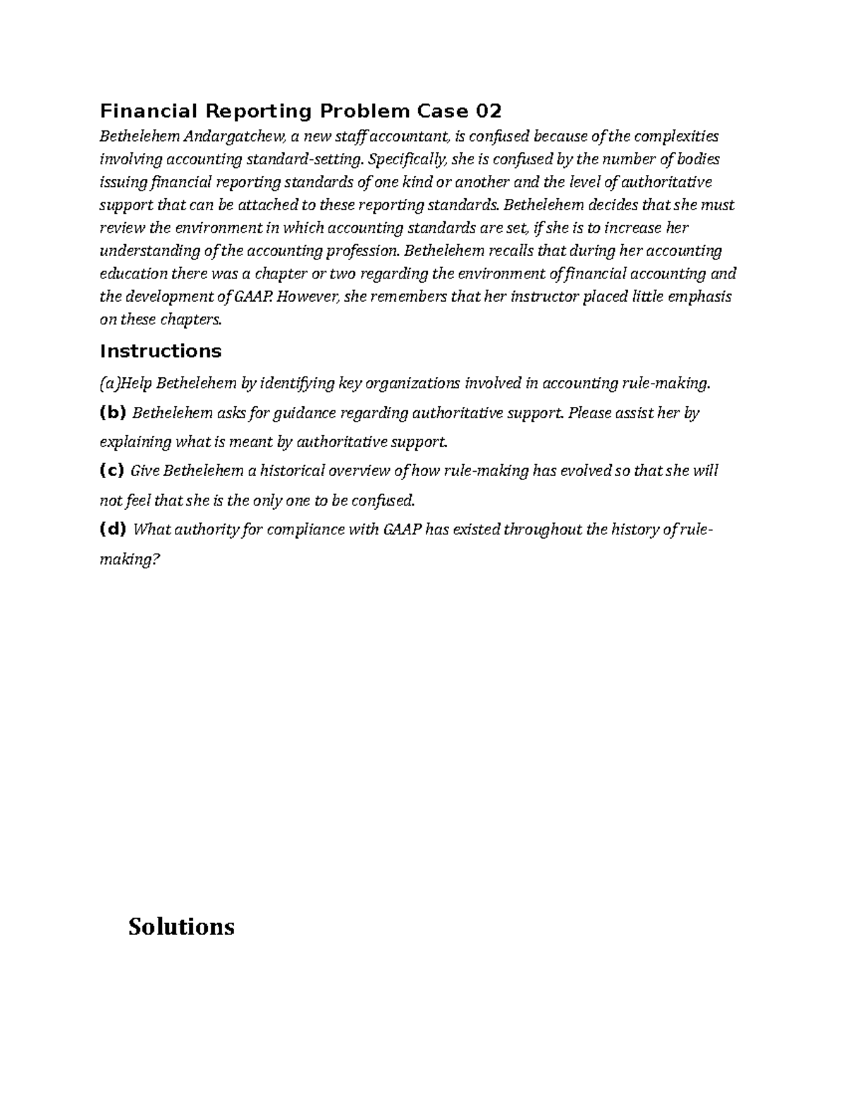 Group assignment case 2 - Financial Reporting Problem Case 02 ...