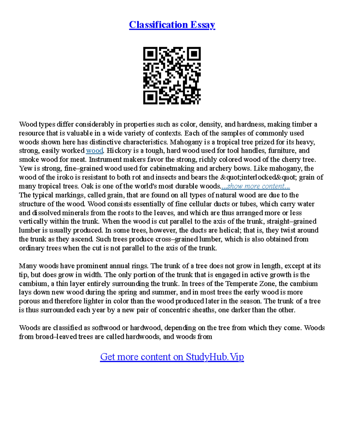 Types Of Classification Essays - Classification Essay Wood types differ ...