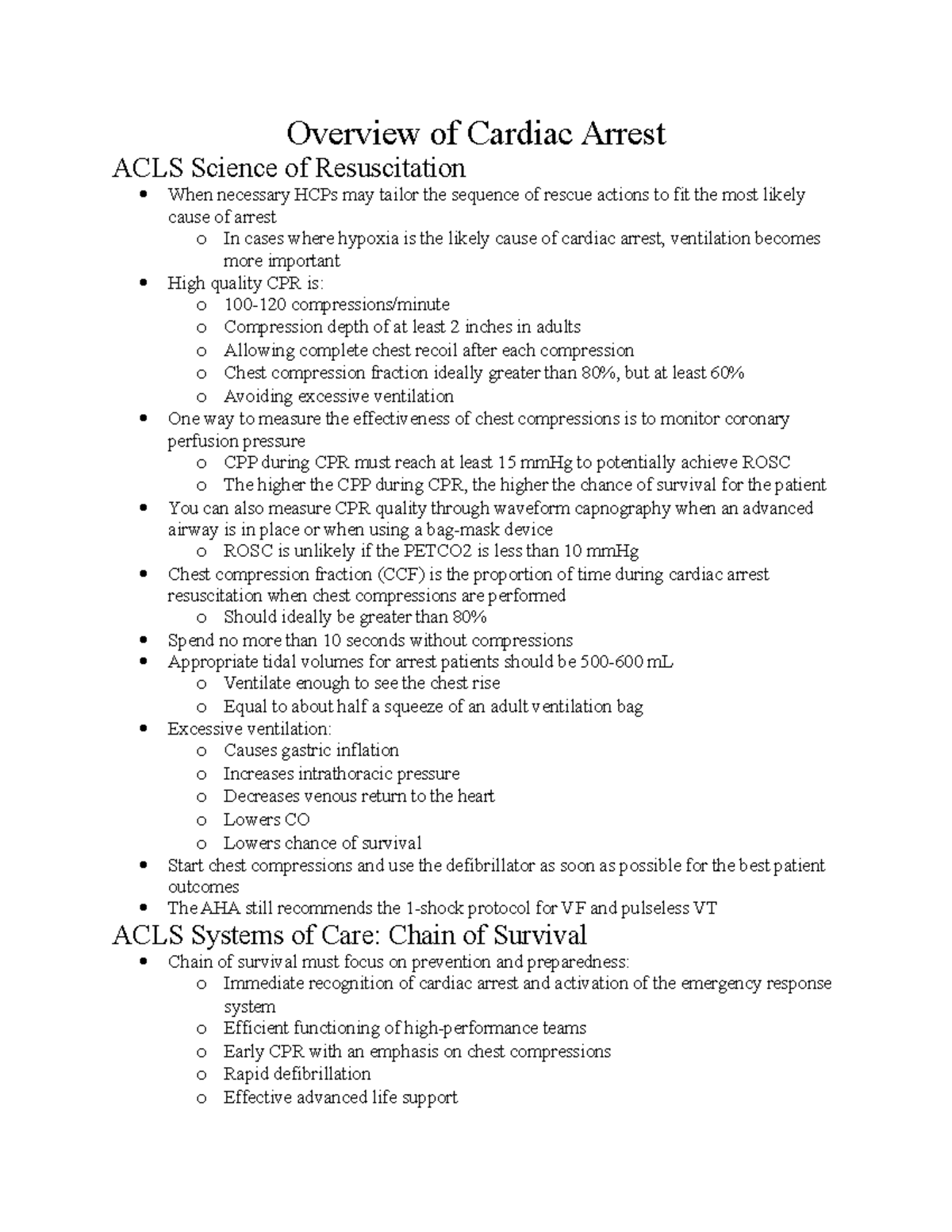Overview of Cardiac Arrest - Studocu