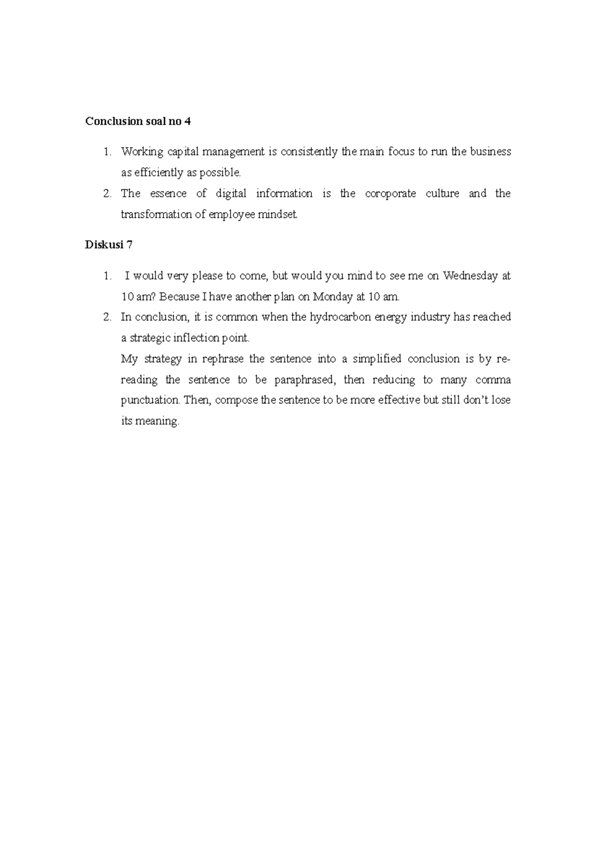 Conclusion soal no 4 - Assignment task - Conclusion soal no 4 Working ...