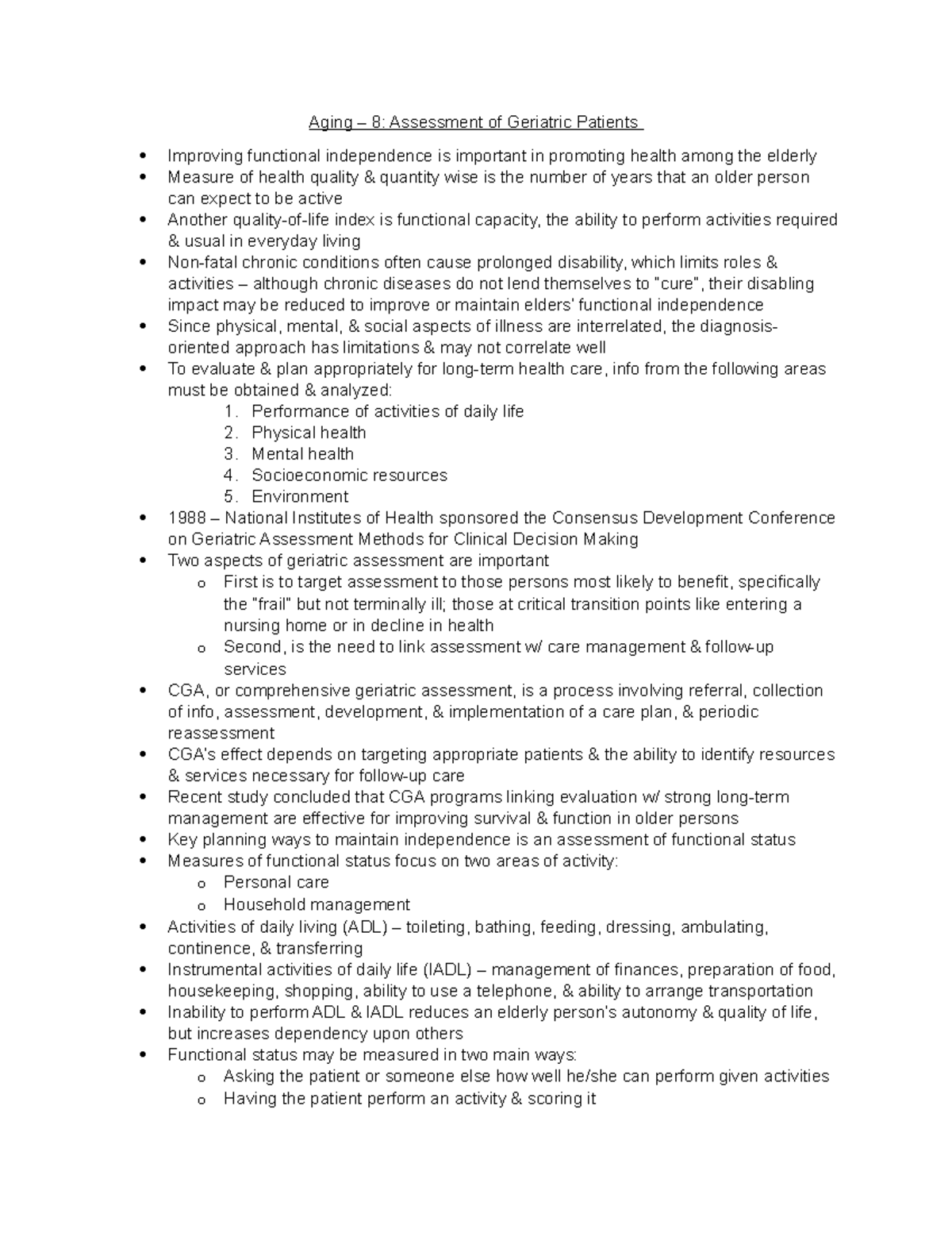 Aging - 8 - Reading Outline - Aging – 8: Assessment of Geriatric ...