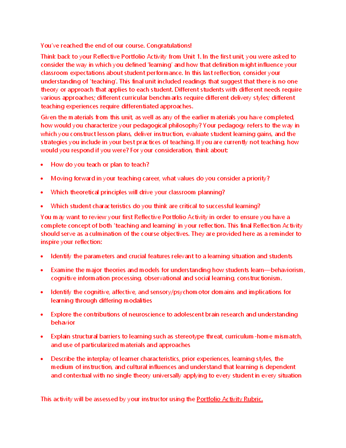 Portfolio Activity 8 - You’ve reached the end of our course ...