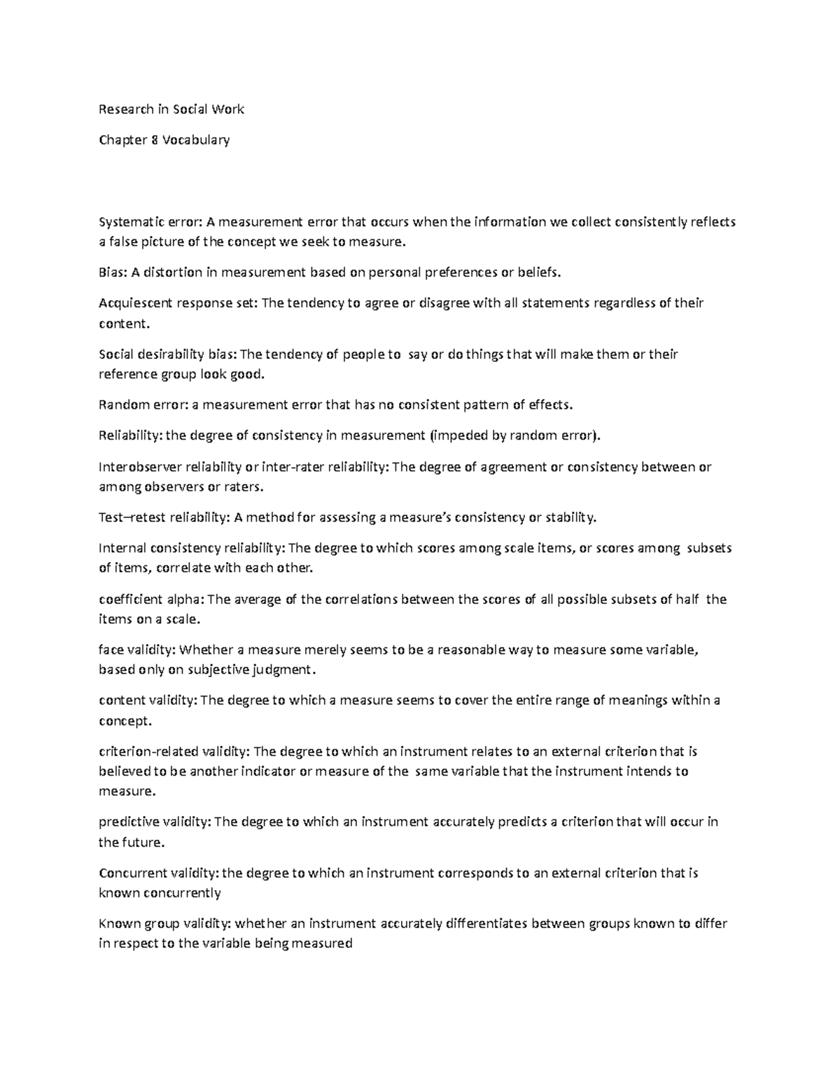 SOWK 335 Chapter 8 Vocab - Research in Social Work Chapter 8 Vocabulary ...