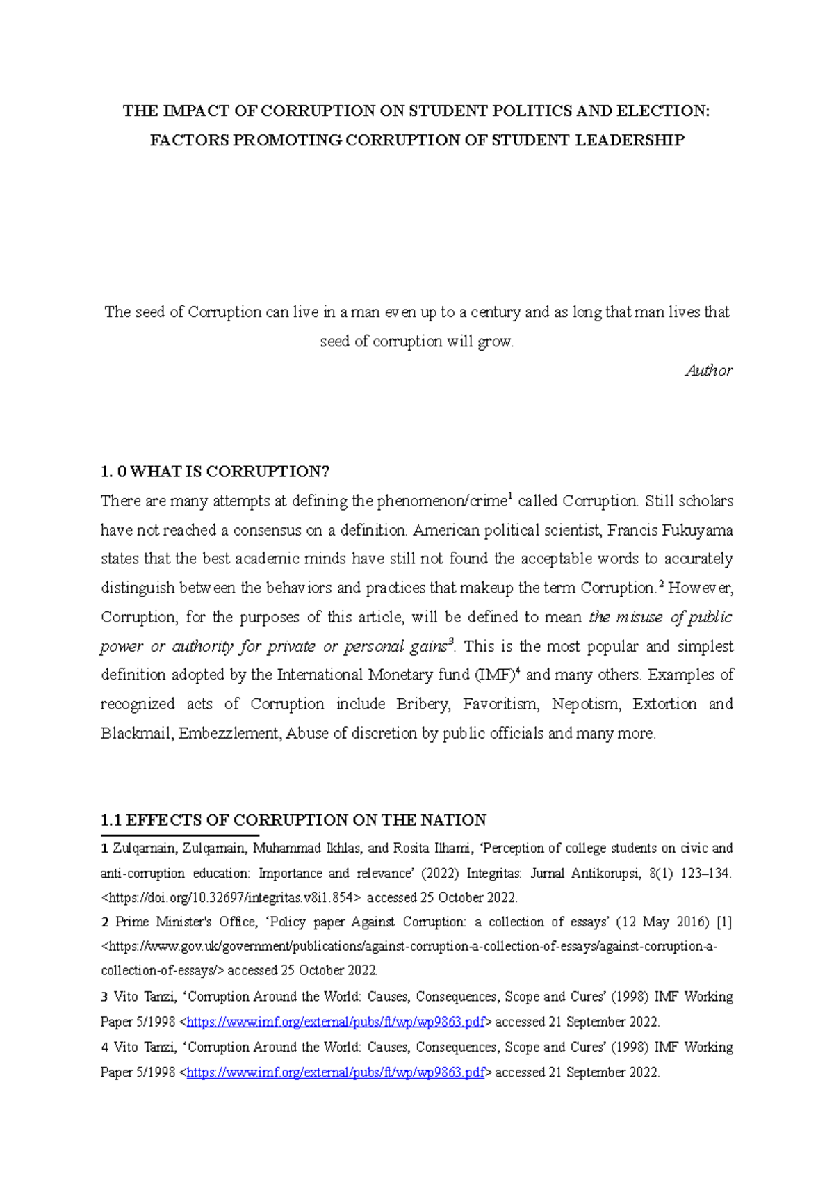 THE Impact OF Corruption ON Student POLI - THE IMPACT OF CORRUPTION ON ...