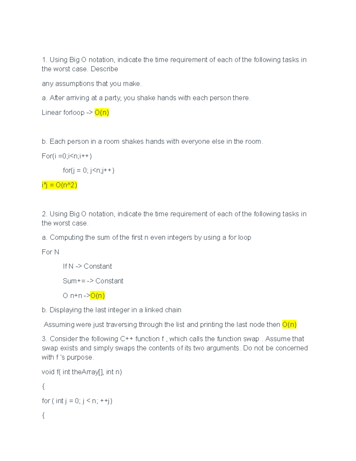 Exercise 4 - In class notes on engineering code - Using Big O notation ...