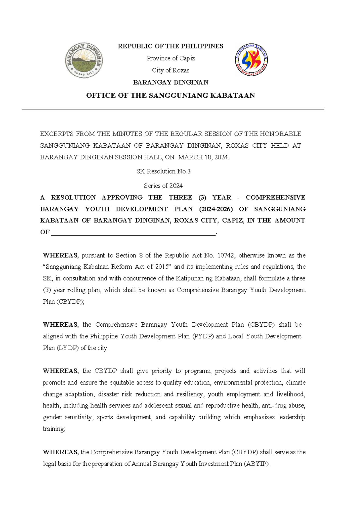 RESO- Cbydp - fgfjfgnnnnnnnnnnn - REPUBLIC OF THE PHILIPPINES Province ...