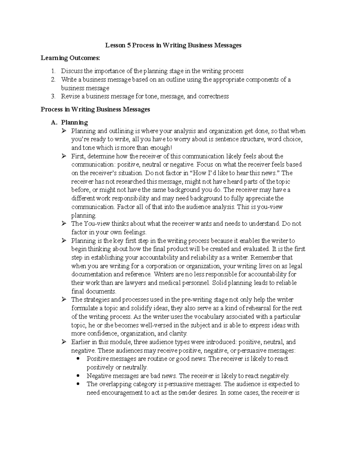 Lesson 5 Process in Writing Business Messages - Lesson 5 Process in ...