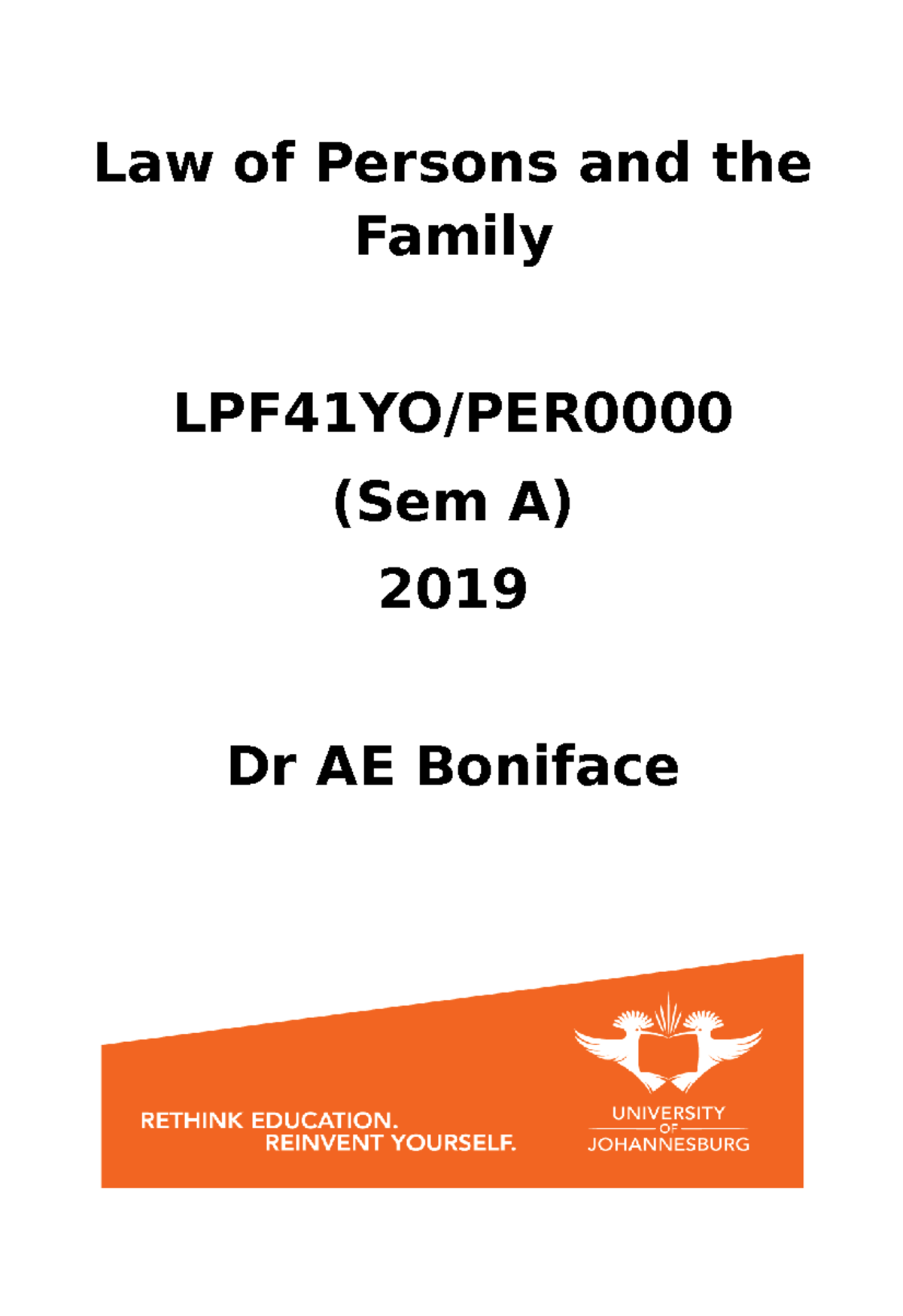 Law of Person and Family study guide 2019 - Law of Persons and the ...