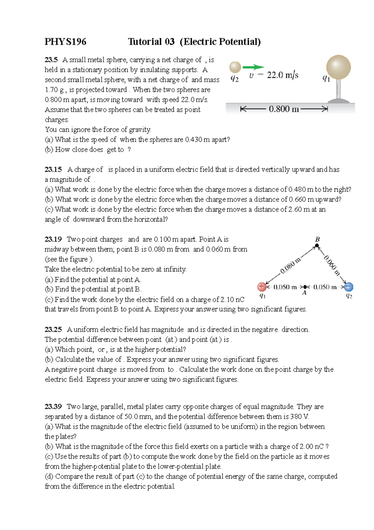 Electric potential tut - PHYS196 Tutorial 03 (Electric Potential) 23 A ...