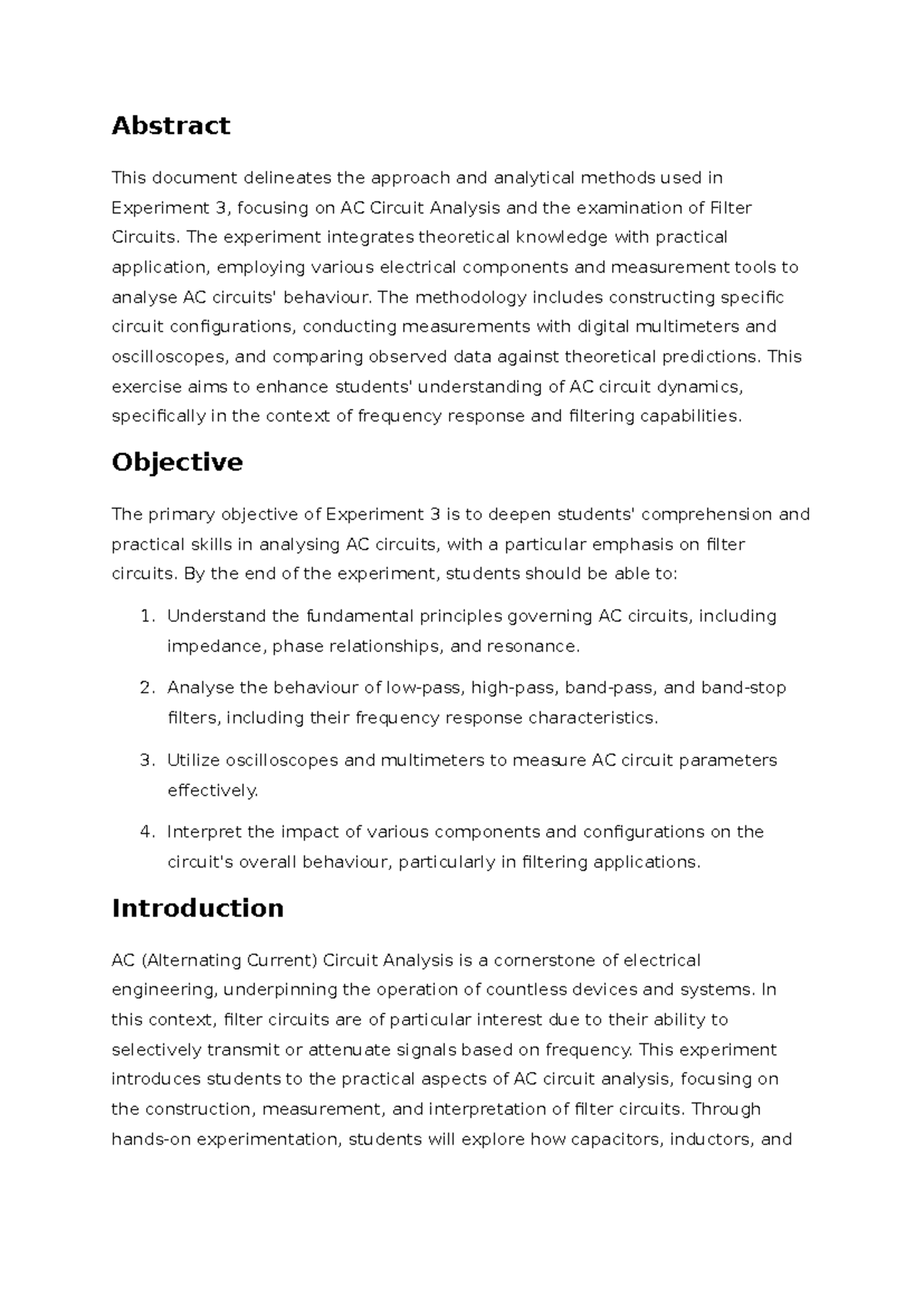 Experiment 3 Lab report - Abstract This document delineates the ...