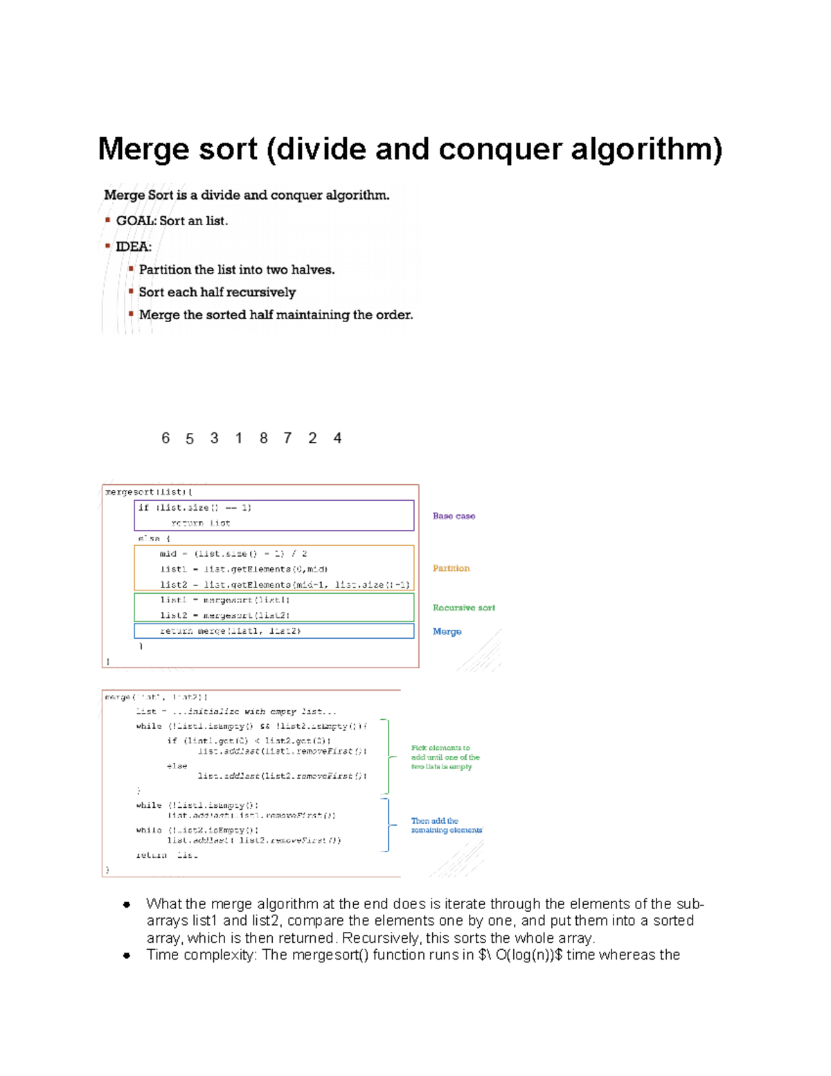 Merge Sort Divide And Conquer Algorithm Recursively This Sorts The