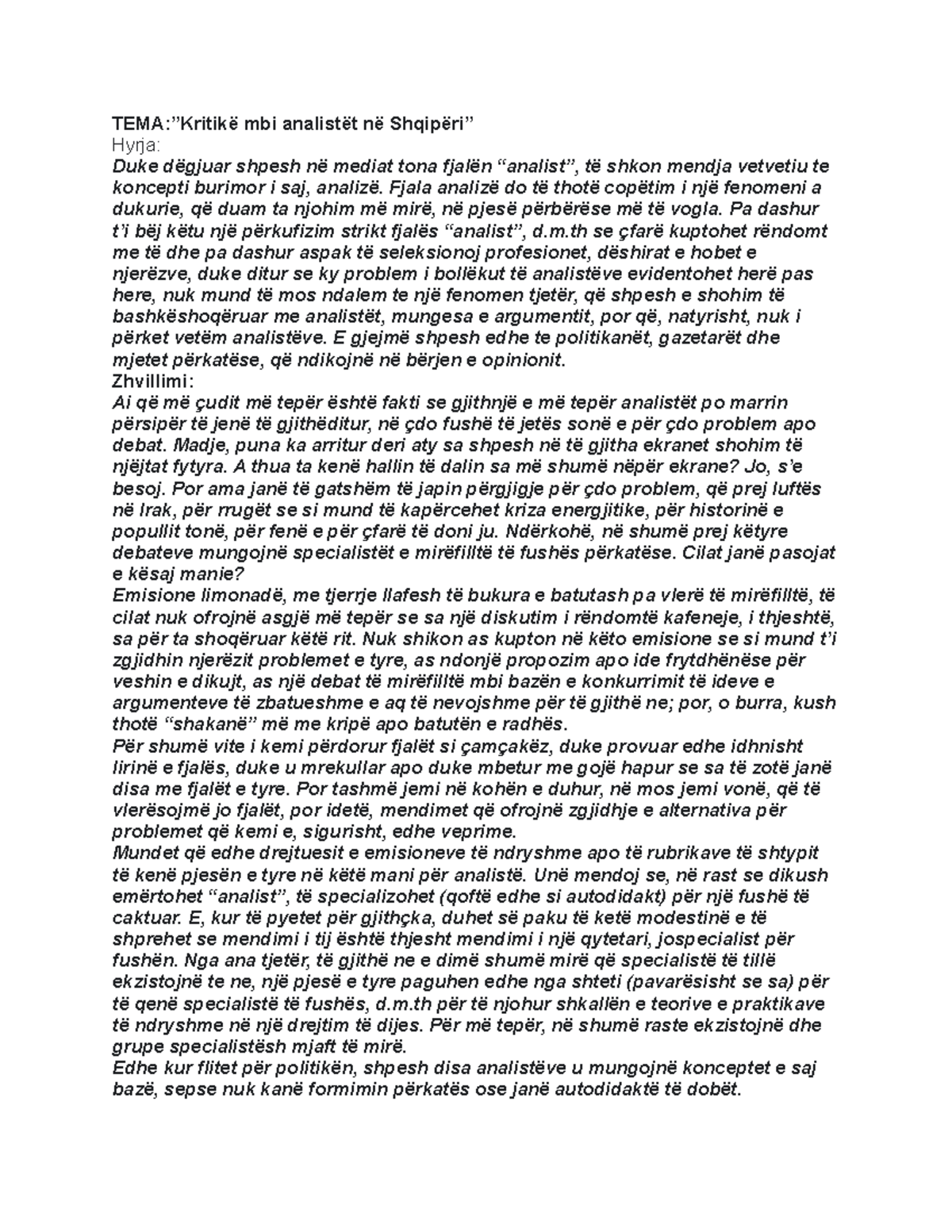 Shkrim akademikf asfasfa f adg erfae dfas f - TEMA:”Kritikë mbi ...