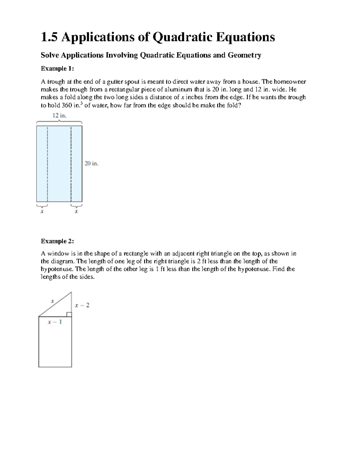 Math 114 Section 1.5 Lecture Guide - 1 Applications of Quadratic ...