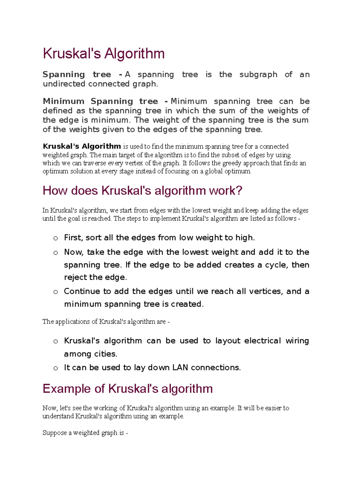 Kruskal algorithm - This is for MCA 1st year students and the subject ...