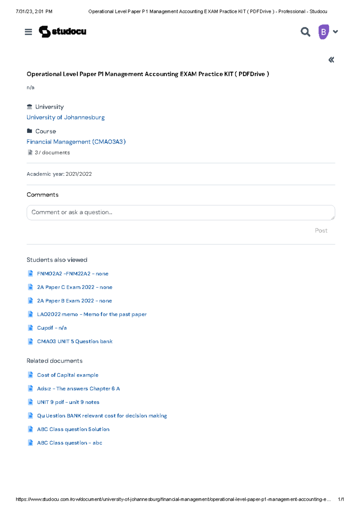Operational Level Paper P1 Management Accounting EXAM Practice KIT ...