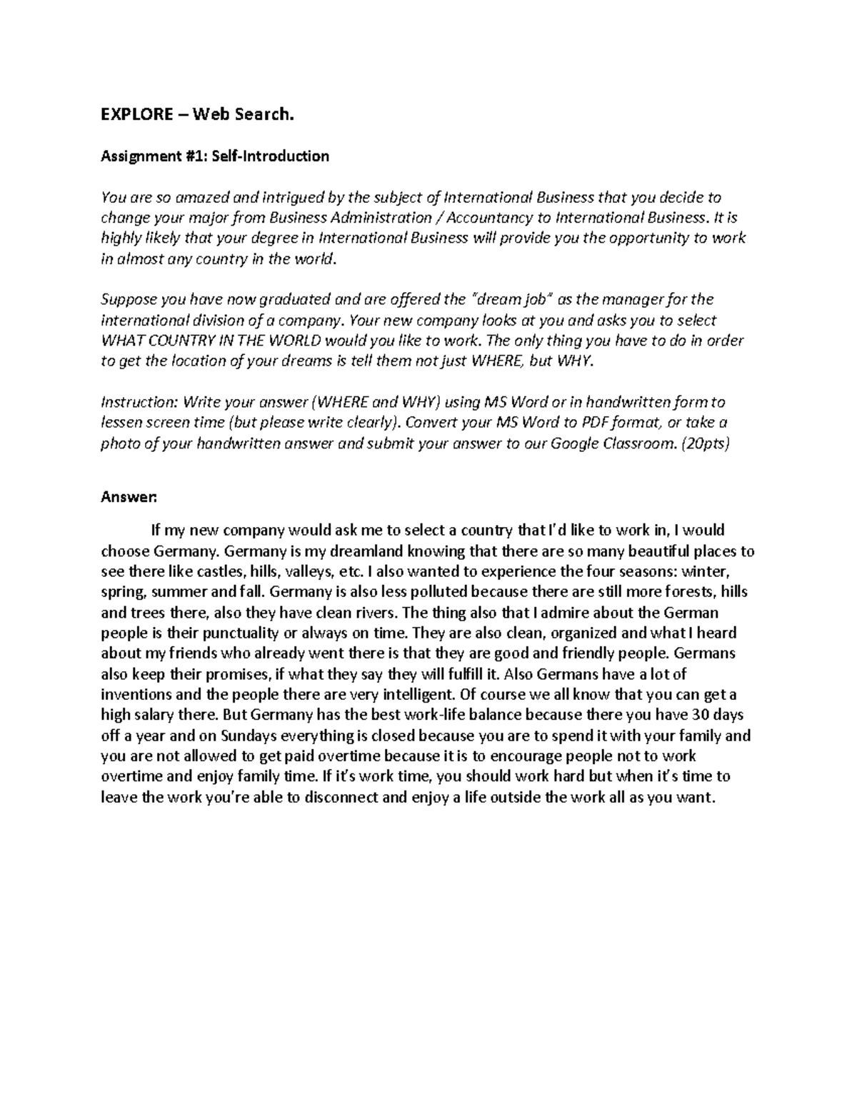 Module 1- Assignment #1 - EXPLORE – Web Search. Assignment #1: Self ...