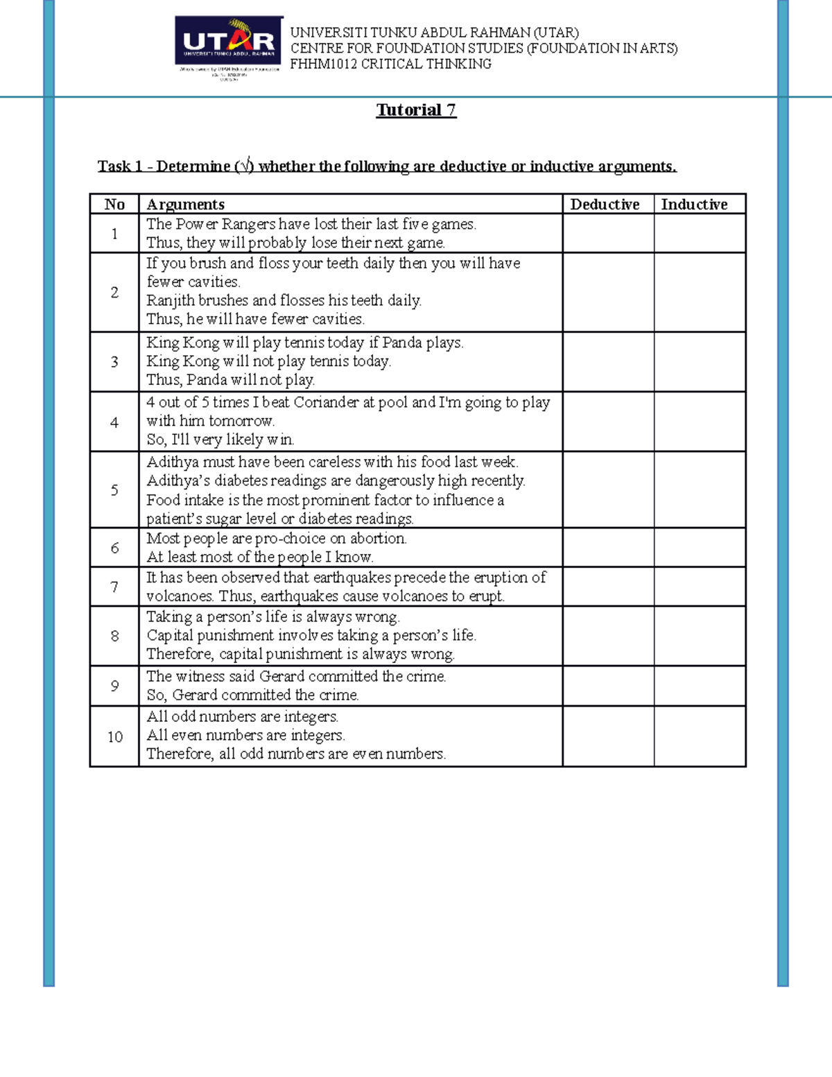 Tutorial 7 - Student - please enjoy it. - Tutorial 7 Task 1 - Determine ...