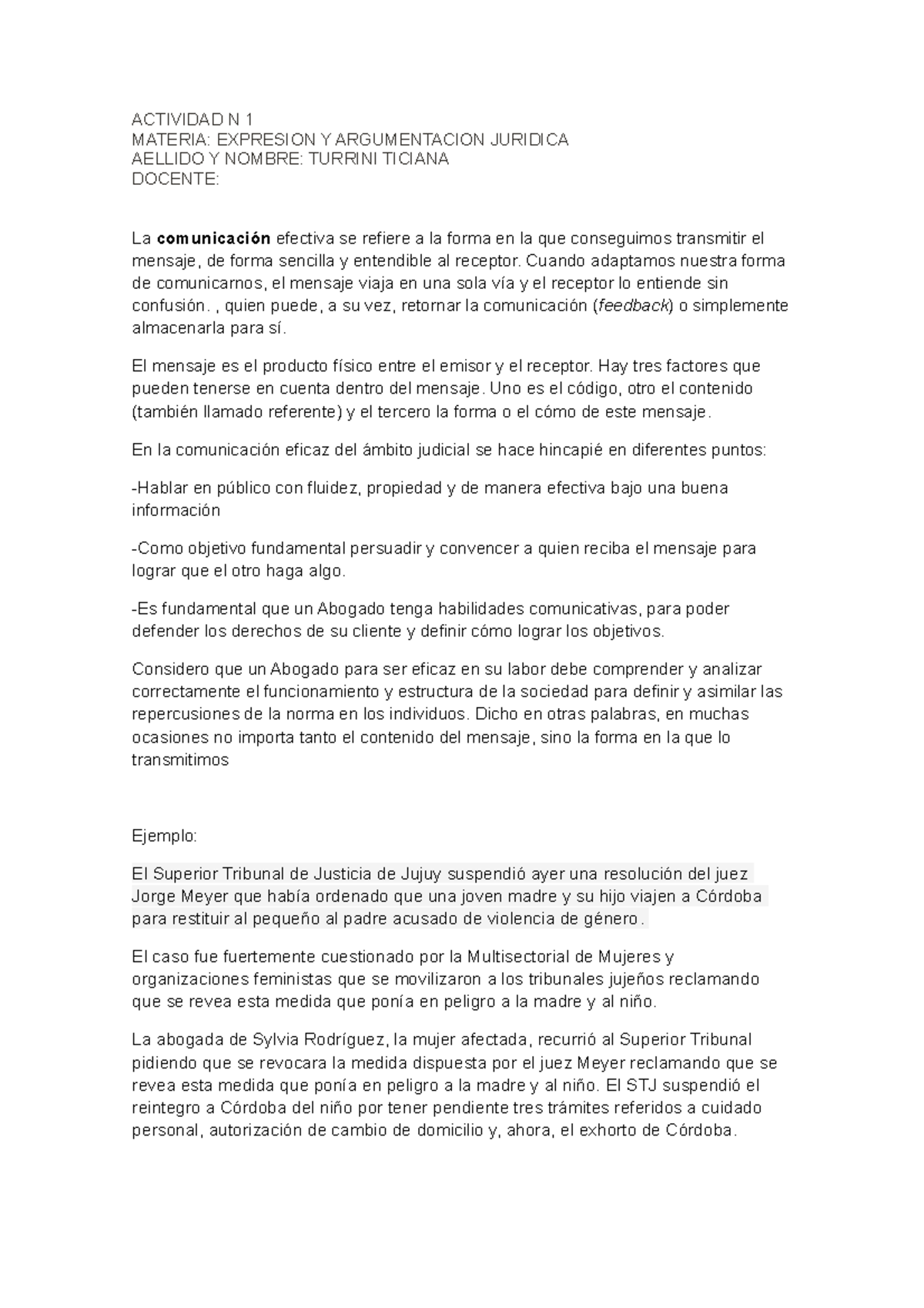 Actividad 1 Expre Y Argum Juridica - ACTIVIDAD N 1 MATERIA: EXPRESION Y ...