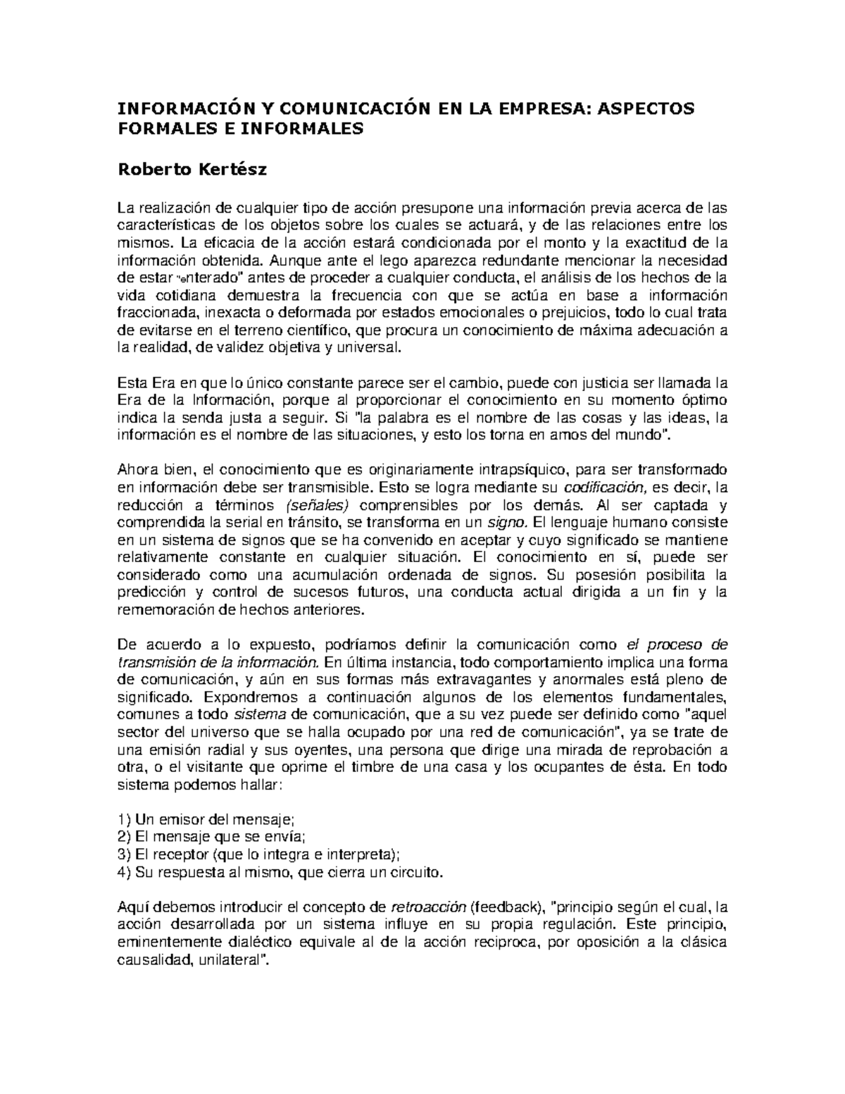 Claves DE UNA Comunicacion Exitosa Clase 1 - INFORMACI”N Y COMUNICACI”N EN LA EMPRESA: ASPECTOS ...