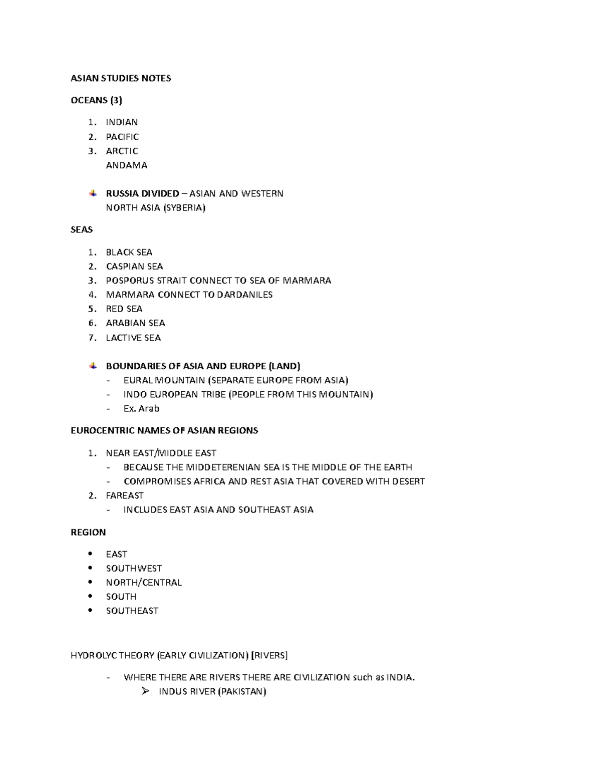 Asian Studies Notes - ASIAN STUDIES NOTES OCEANS (3) 1. INDIAN 2 ...