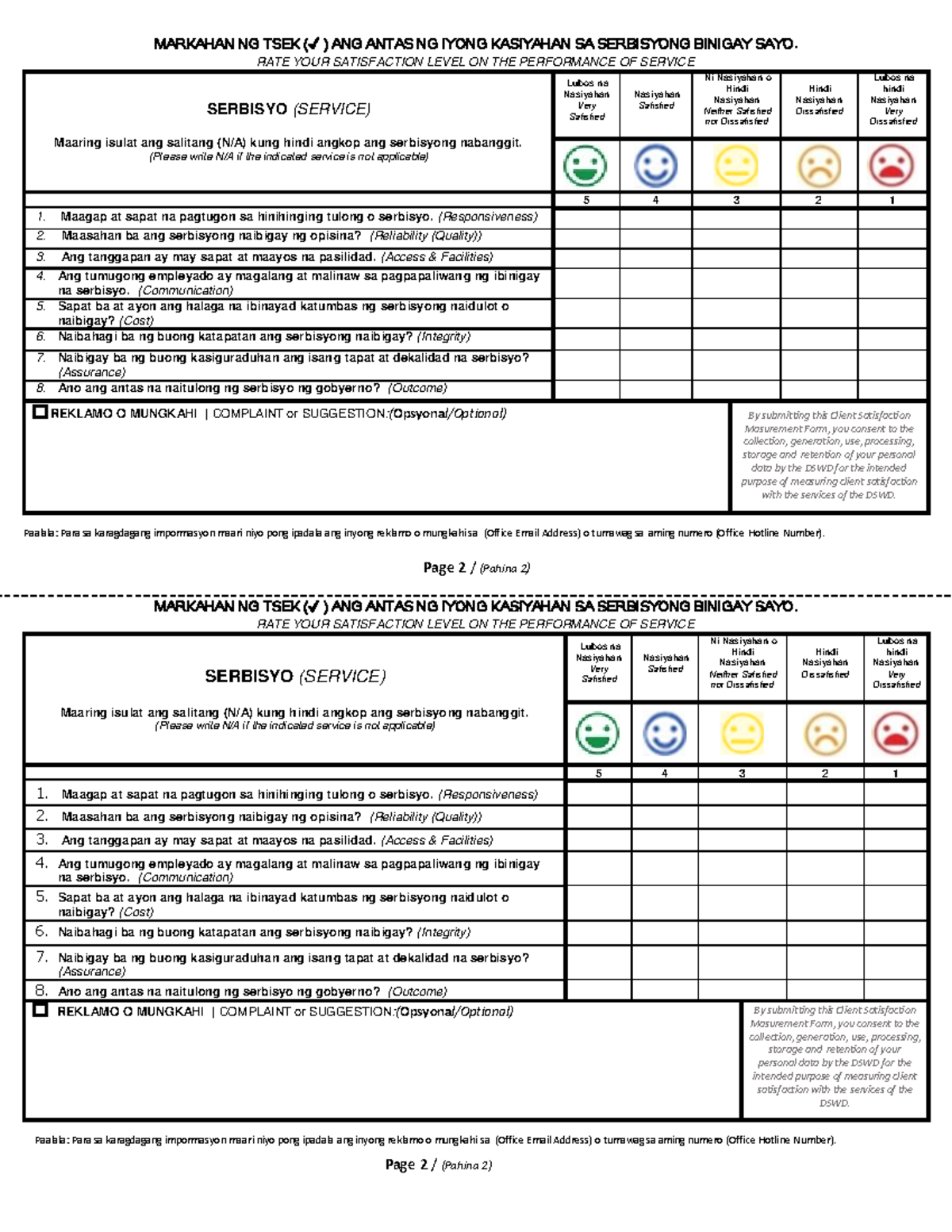 Survey FORM 8x11 SIZE Paper - MARKAHAN NG TSEK ( ) ANG ANTAS NG IYONG ...