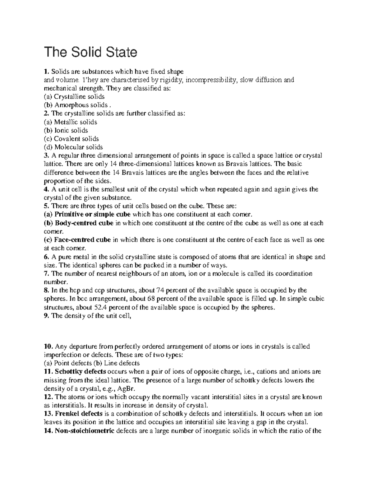 The Solid State - Notes Chemistry - The Solid State Solids are ...