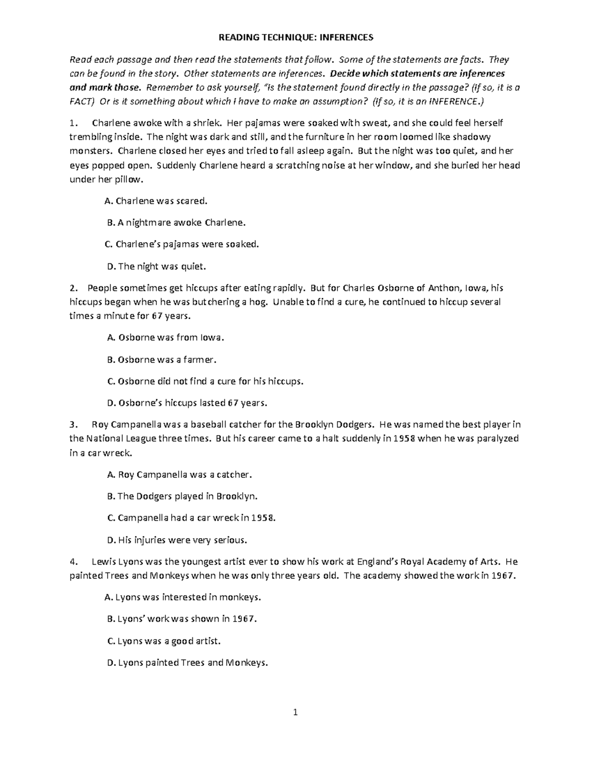 W2-Reading techniques-Inferences - 1 READING TECHNIQUE: INFERENCES Read each passage and then ...