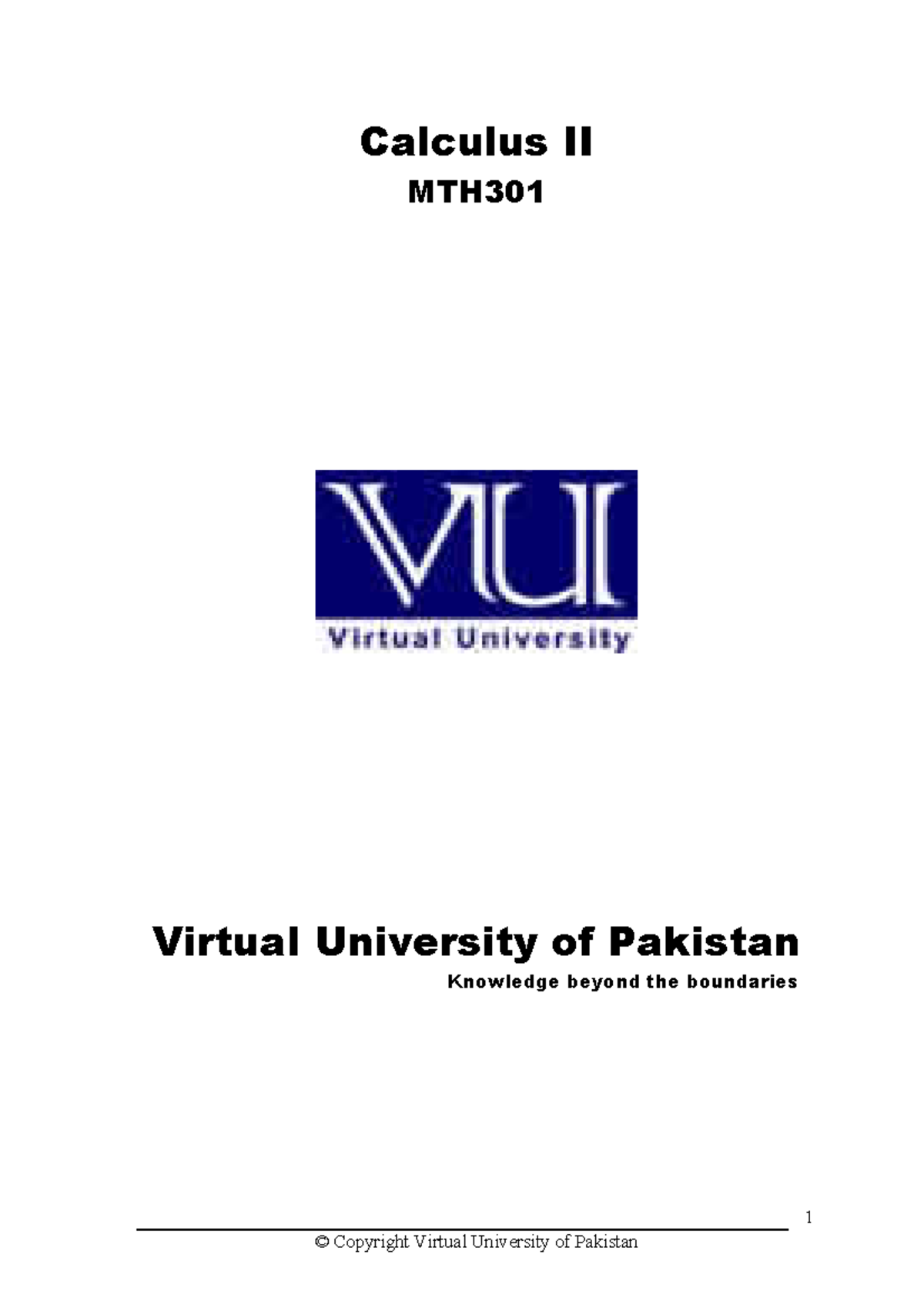 Mth301(handouts) - Calculus II MTH Virtual University of Pakistan ...