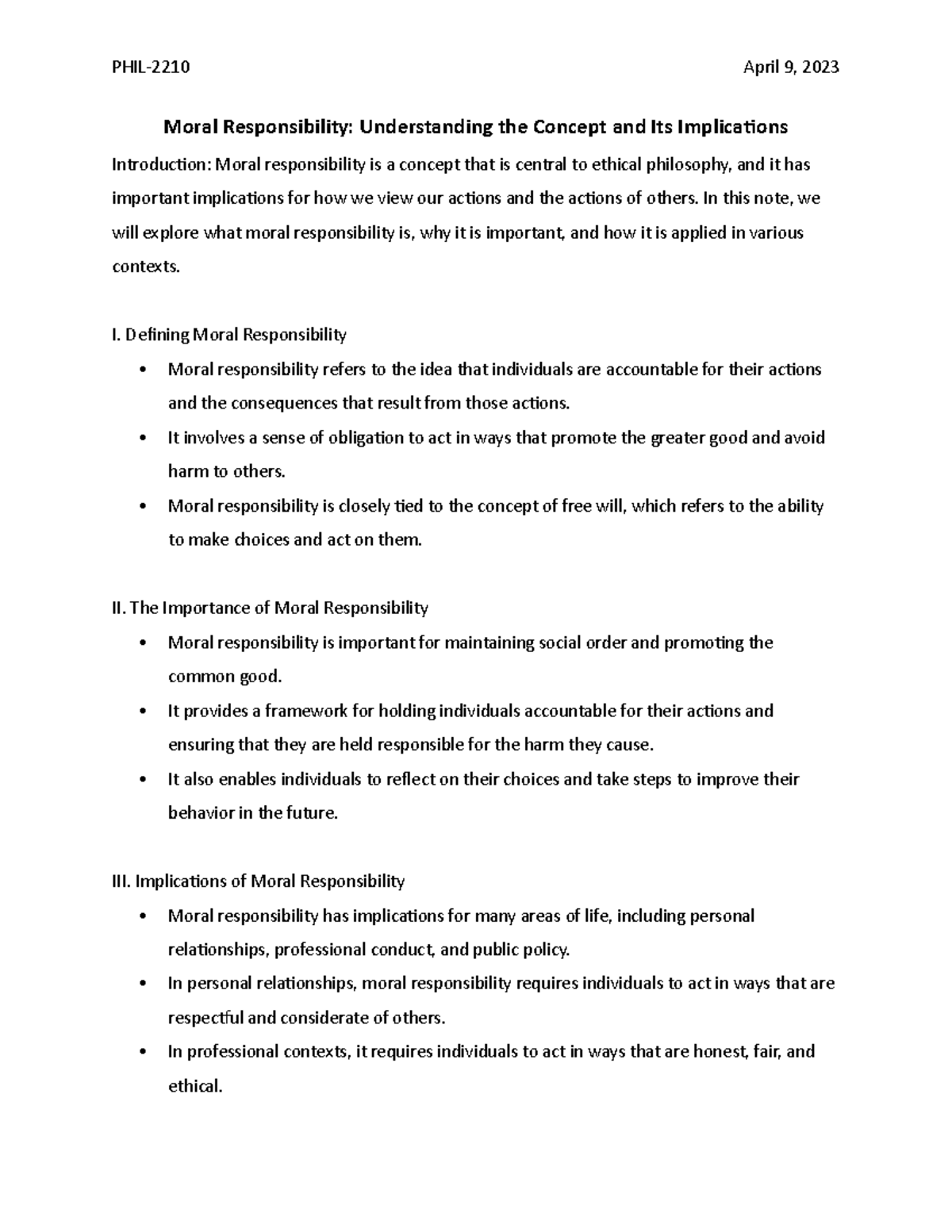 Moral responsibility - In this note, we will explore what moral ...