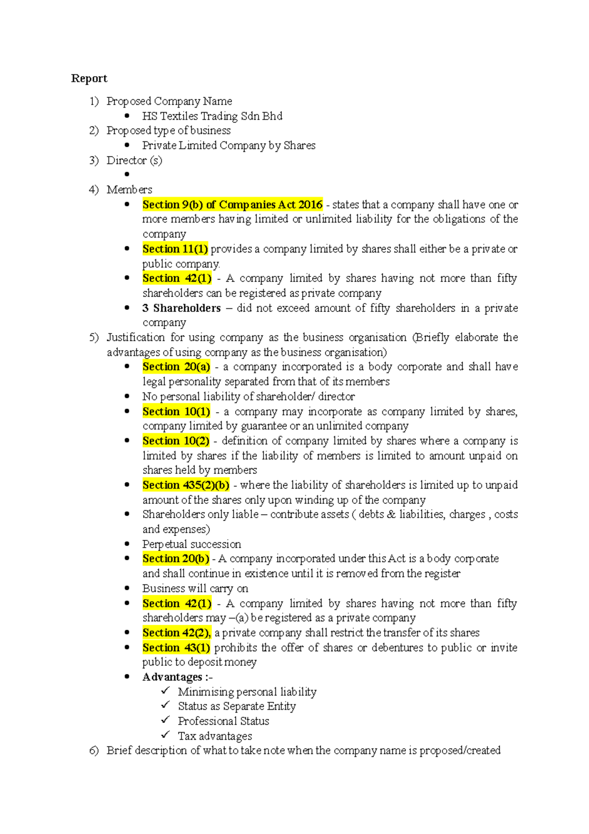Report (draft) - informative - Report Proposed Company Name HS Textiles ...