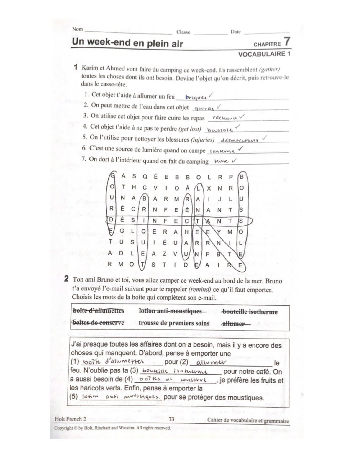 Chapter 7 Workbook - Claire Wu - Nom Classe Date Un en plein air ...
