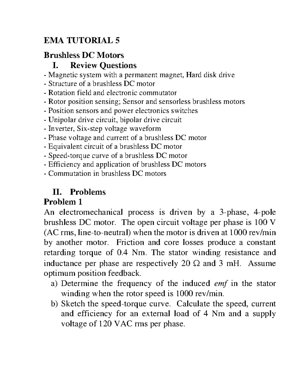 Electromechanical Automation Tutorial 5 - EMA TUTORIAL 5 Brushless DC ...