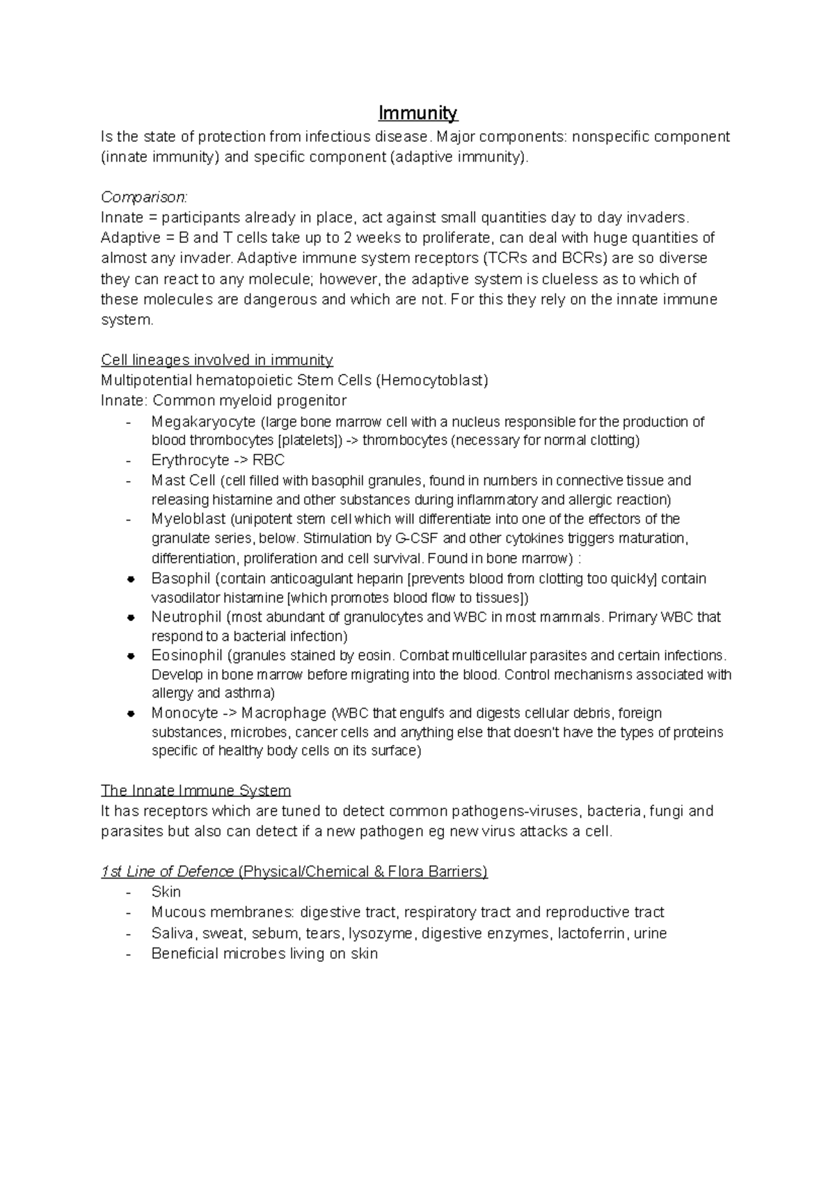 Immunity - Topic and Lecture note summary - Immunity Is the state of ...