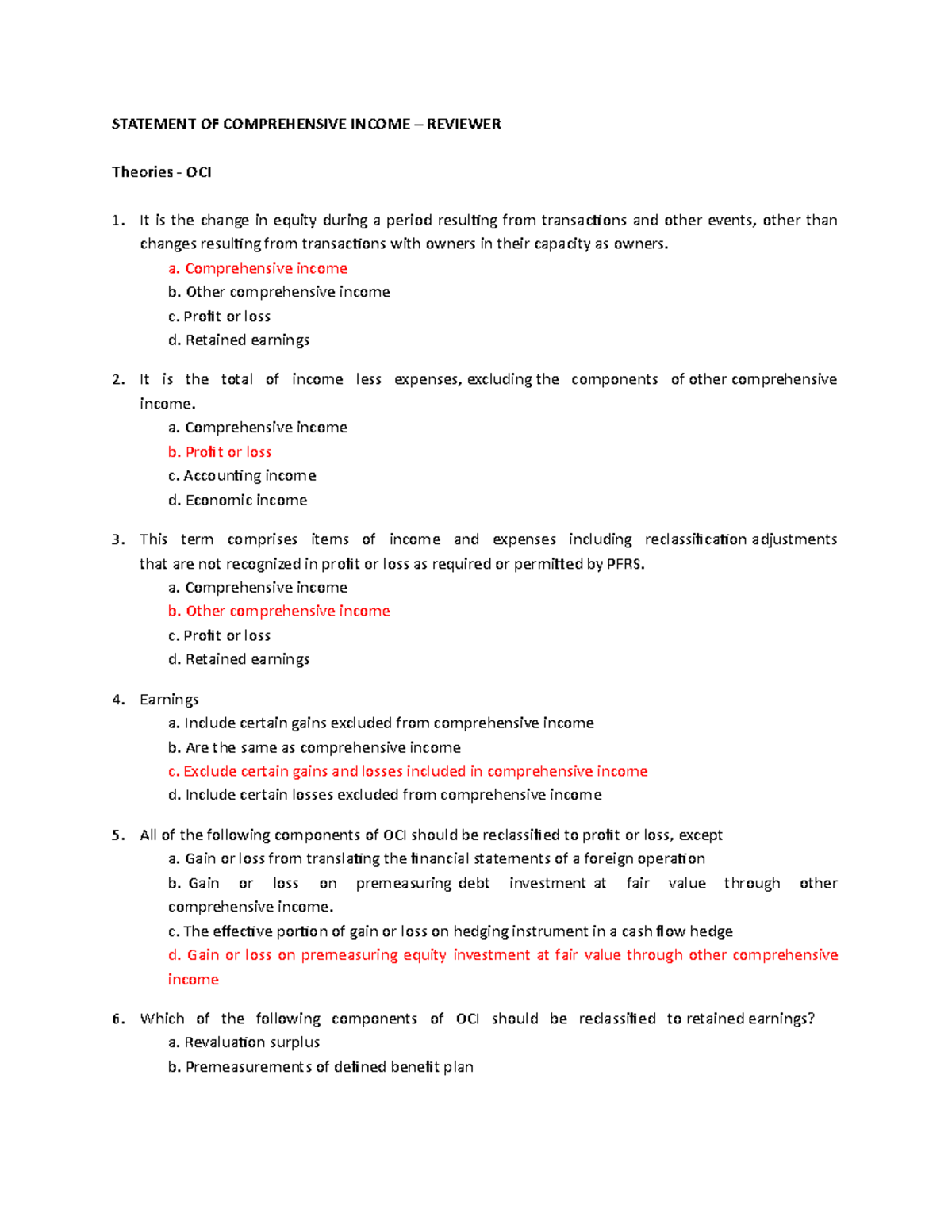 OCI- Reviewer- Theories - STATEMENT OF COMPREHENSIVE INCOME – REVIEWER ...
