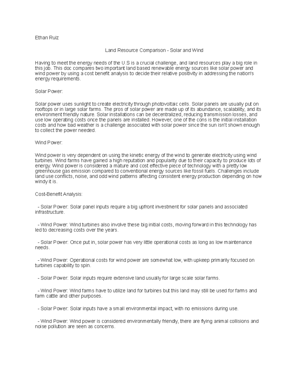 Ethan Ruiz Land Resource Comparison - Solar and Wind - Ethan Ruiz Land ...