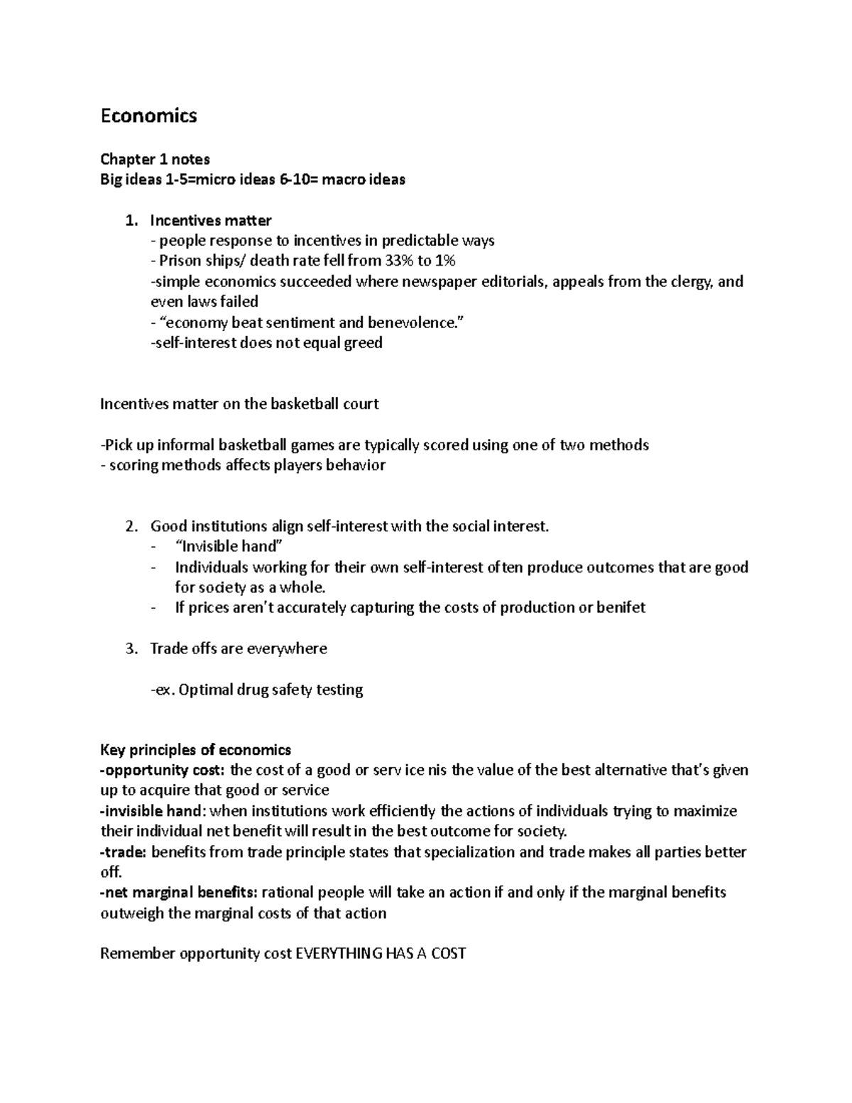 Economics - lecture notes chapter 1-5 - Economics Chapter 1 notes Big ...