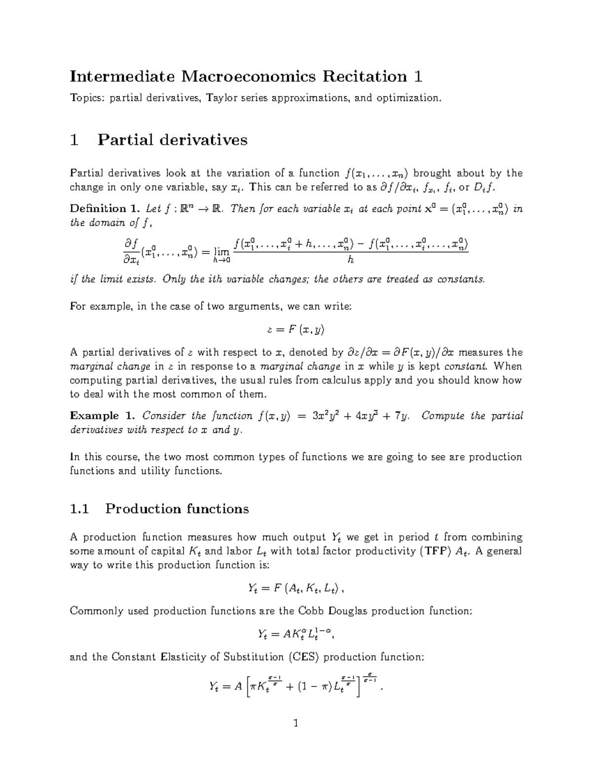 1 Math Introduction - Recitation - Intermediate Macroeconomics ...