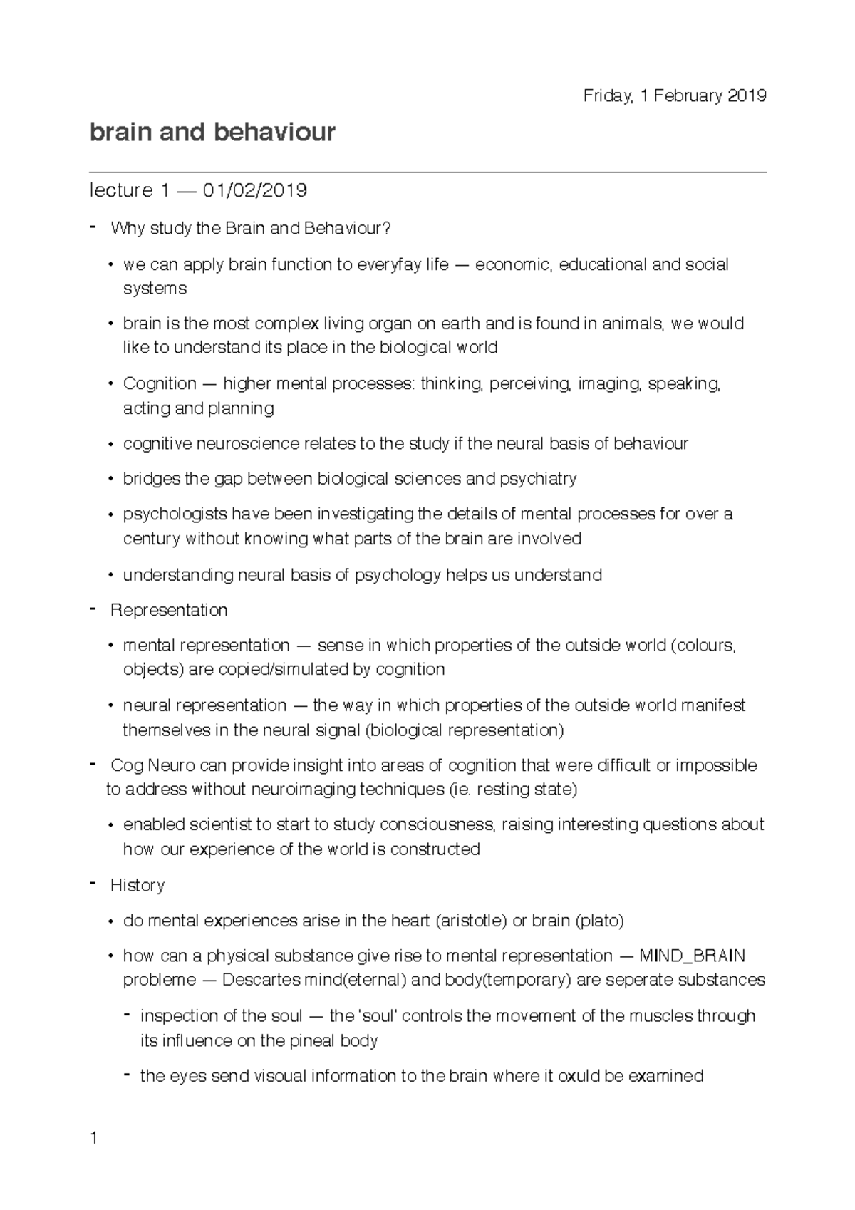 Brain and behaviour - Lecture notes 1-12 - brain and behaviour lecture ...