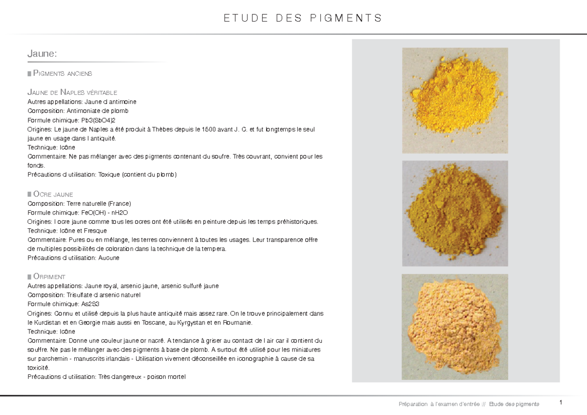 Etude des pigments 2014 - Jaune: Pigments anciens Jaune de naPles ...