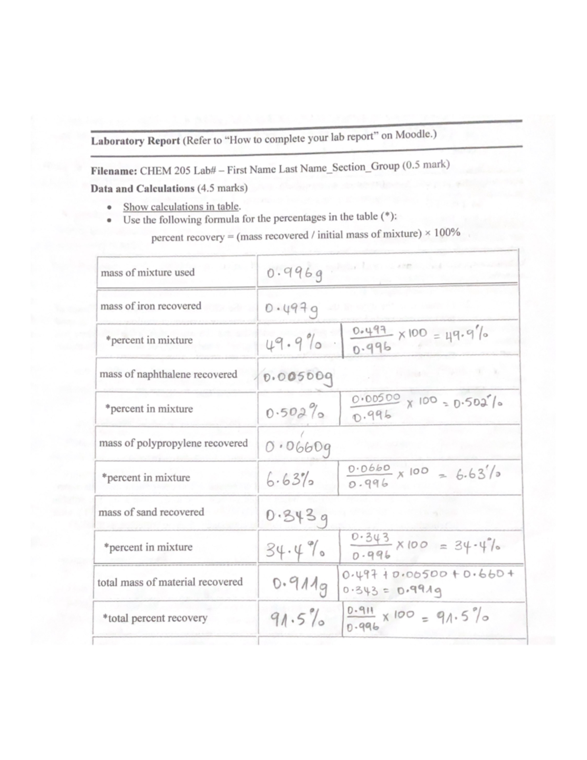 Experiment 2 (seperation mixture) - CHEM 205 - Studocu
