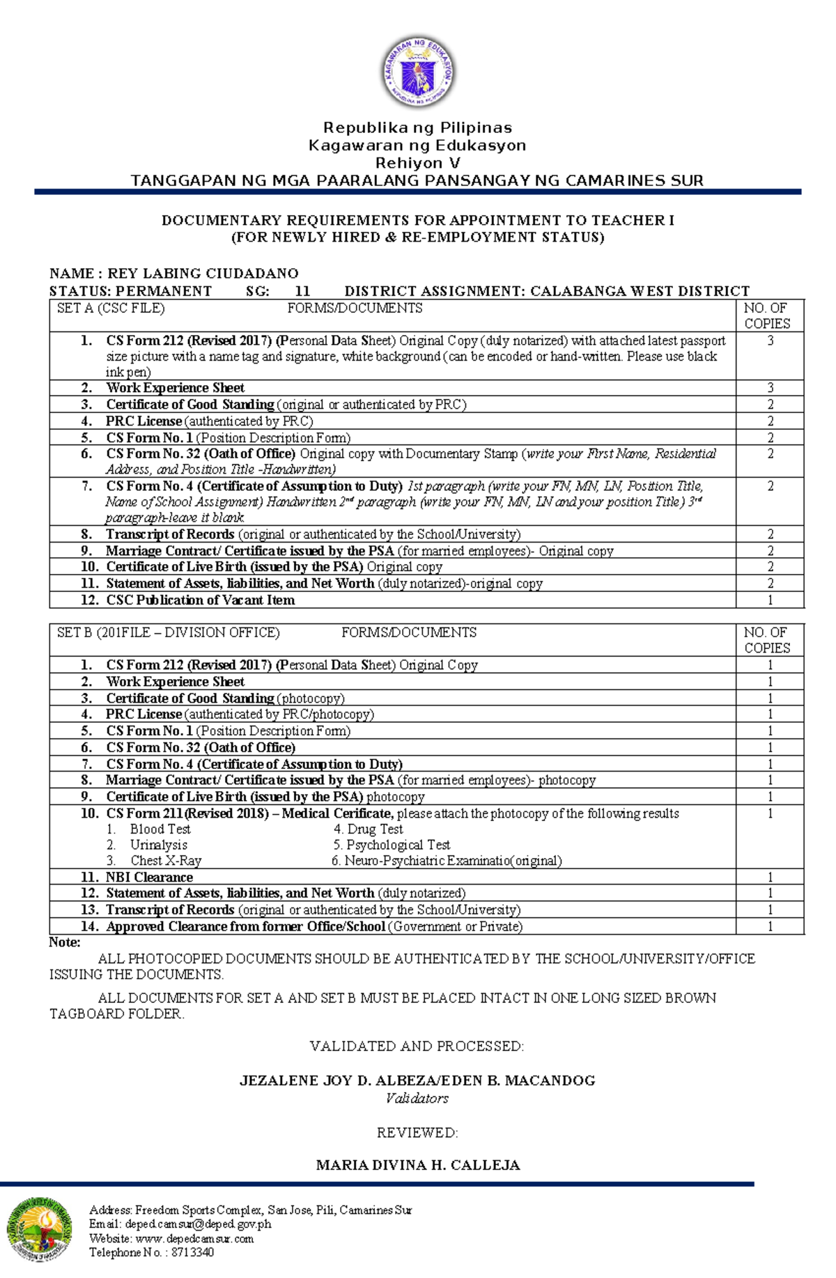Checklist of Requirements - Republika ng Pilipinas Kagawaran ng ...