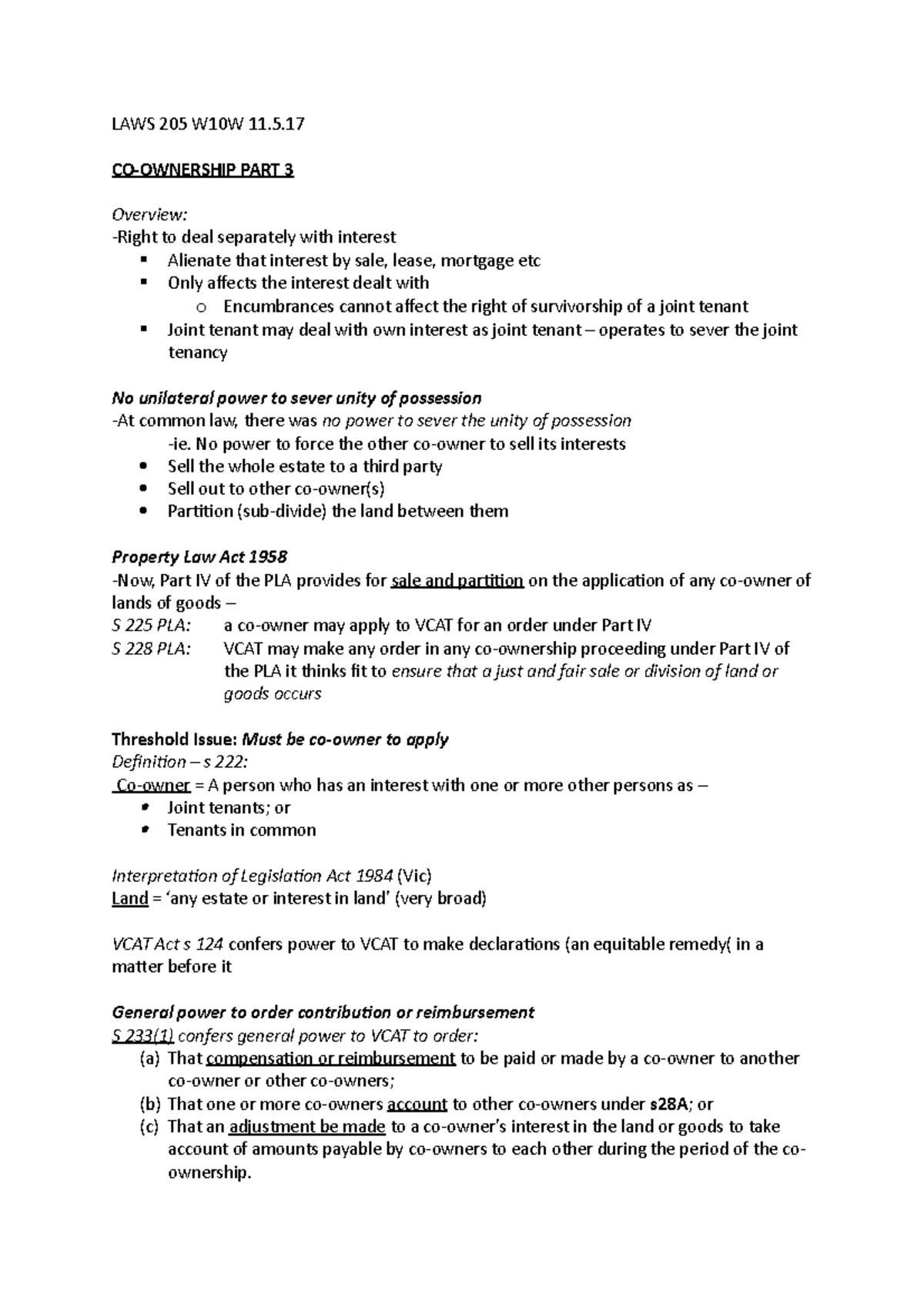 LAWS 205 W10W 11 - Workshop 10 notes - LAWS 205 W10W 11.5 PART 3 ...