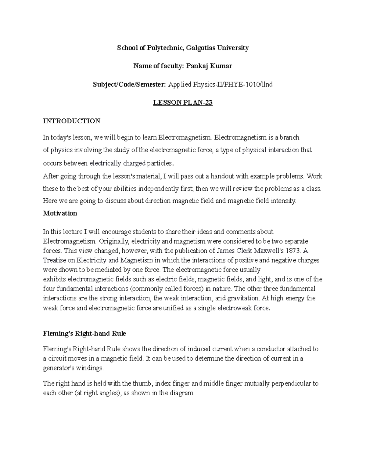Lesson Plan 23 - Lecture notes 1 - School of Polytechnic, Galgotias ...