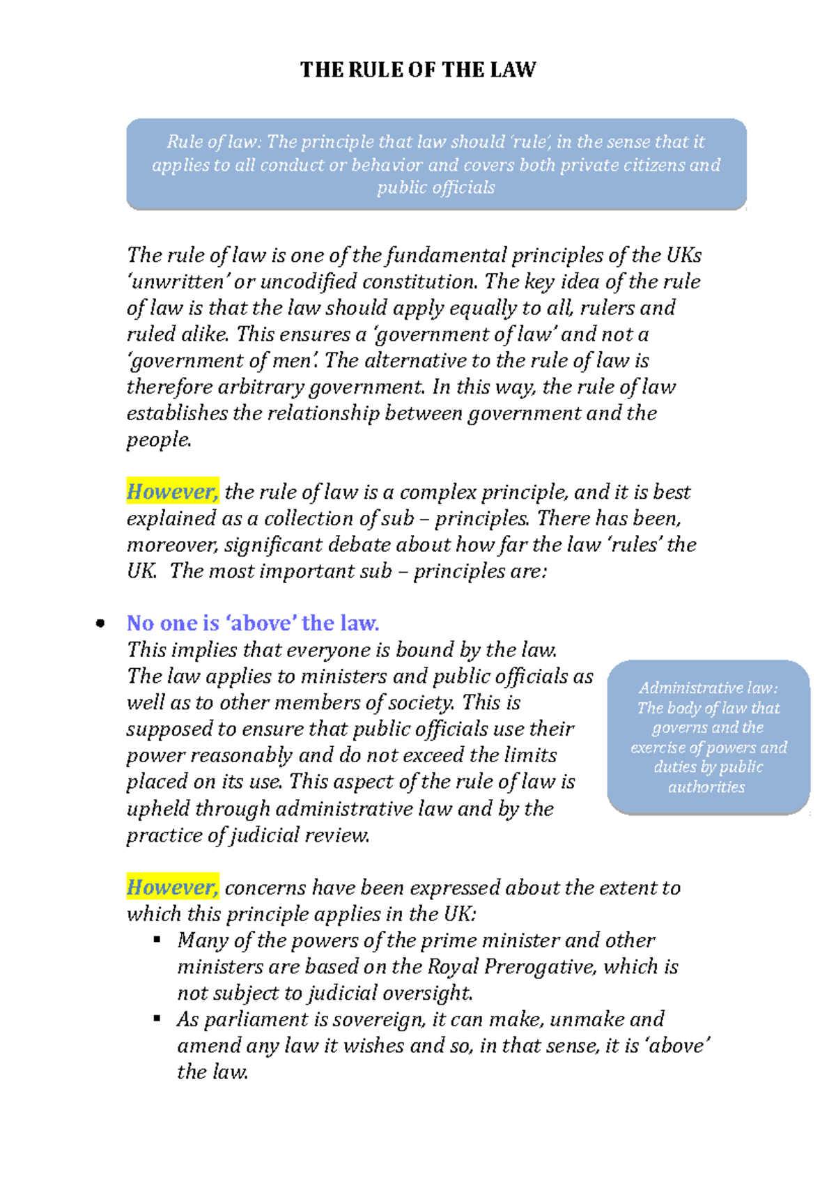 THE RULE OF THE LAW - notes - THE RULE OF THE LAW The rule of law is ...