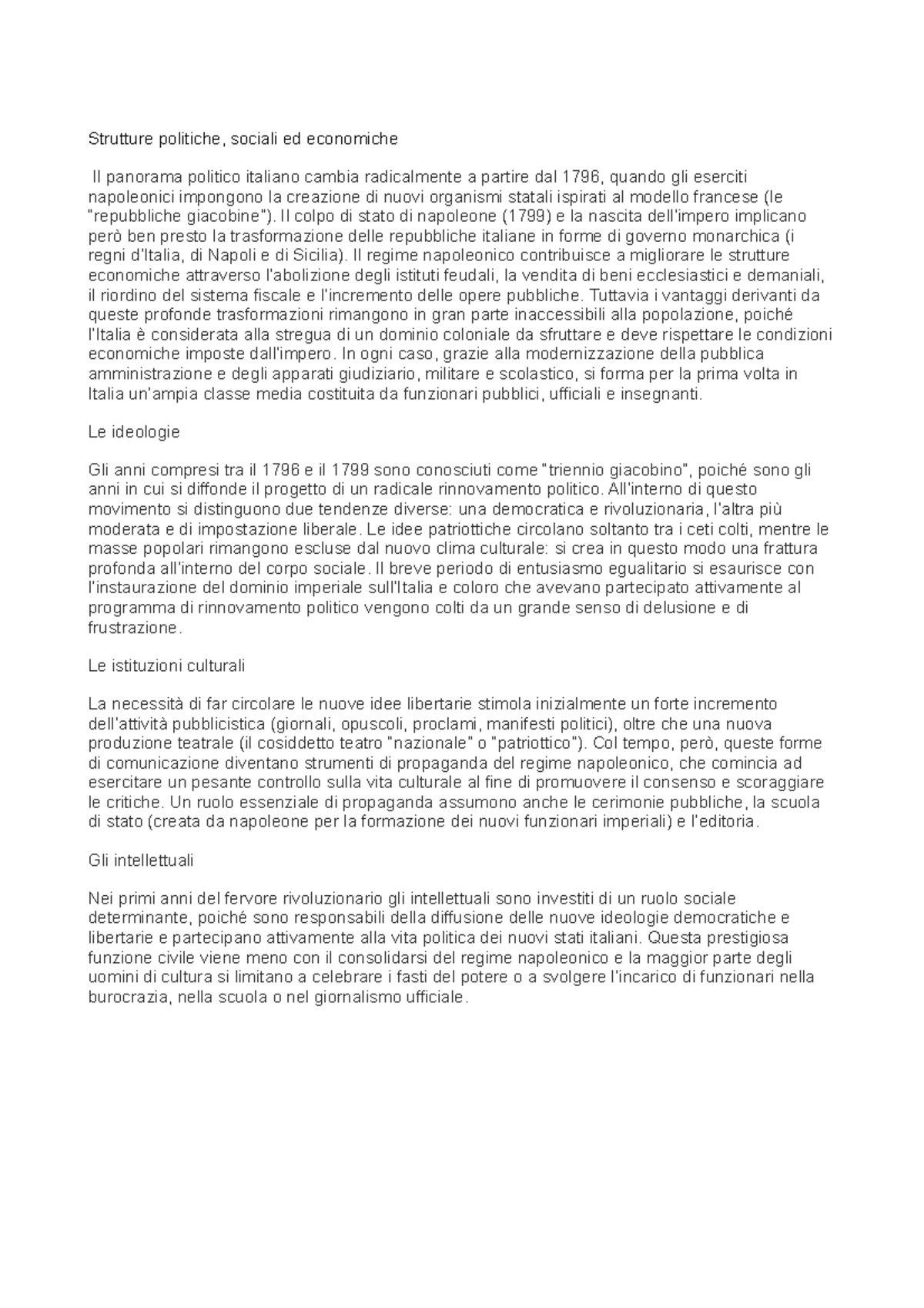 ETA Napoleone - Riassunti/ appunti - Strutture politiche, sociali ed ...