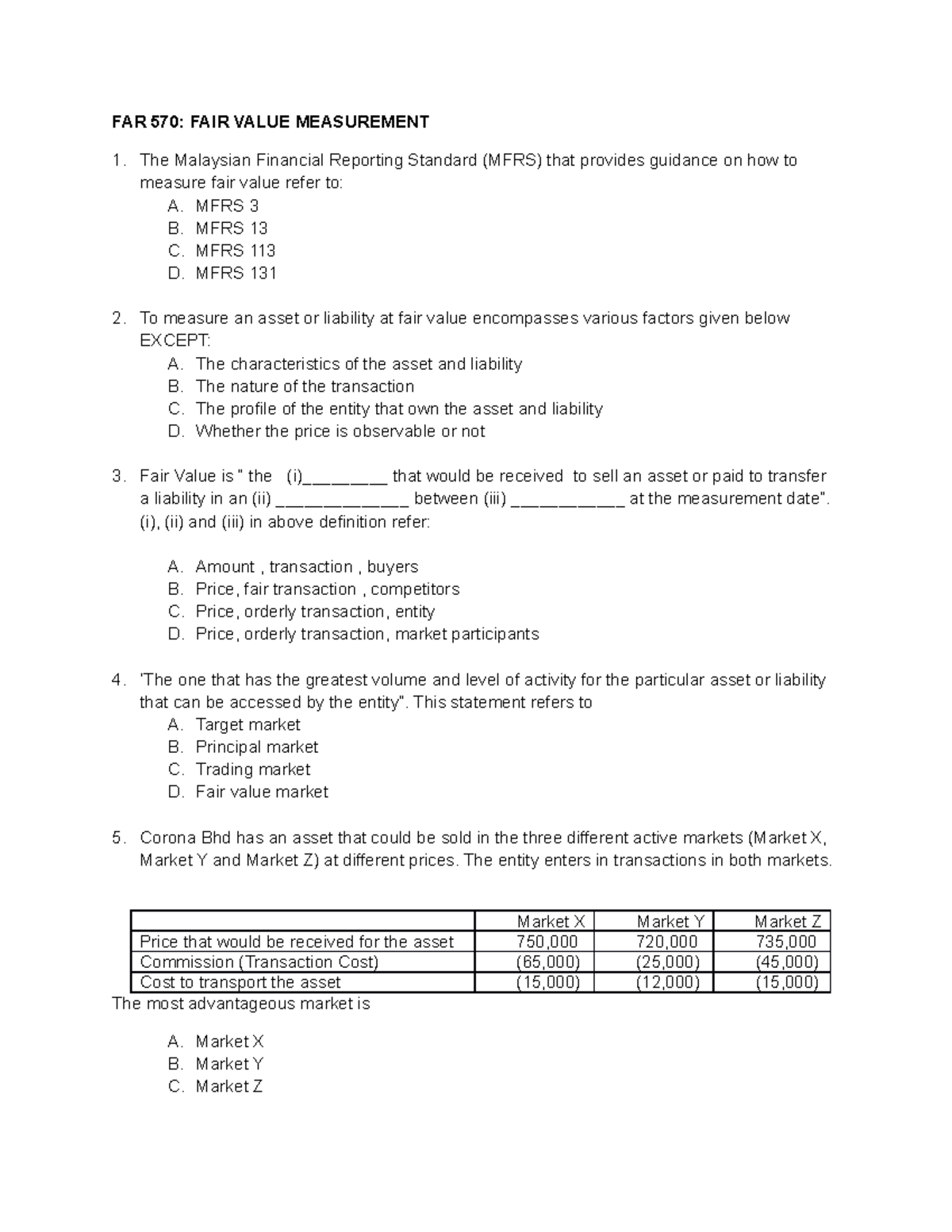 Fair Value Exercise - FAR 570: FAIR VALUE MEASUREMENT The Malaysian ...