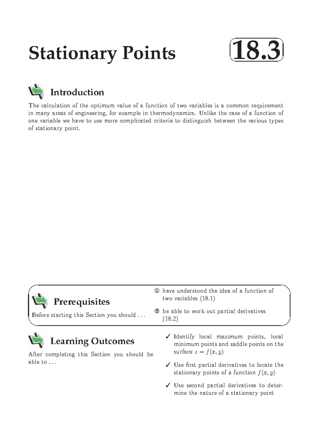 18 3 stationary pts - Stationary Points 18 Introduction The calculation ...