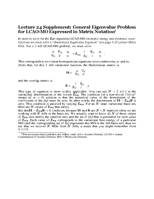 Slater Determinantal Matrix Elements - X X X N i>i= Lecture 23 ...